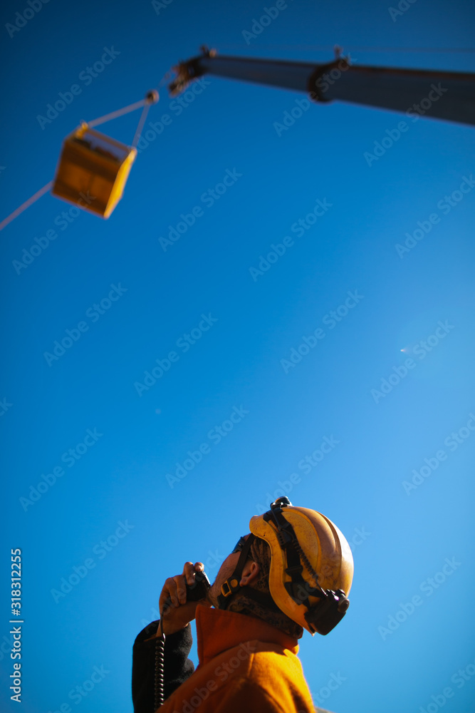 Construction worker rigger safety supervisor wearing fall protection ...