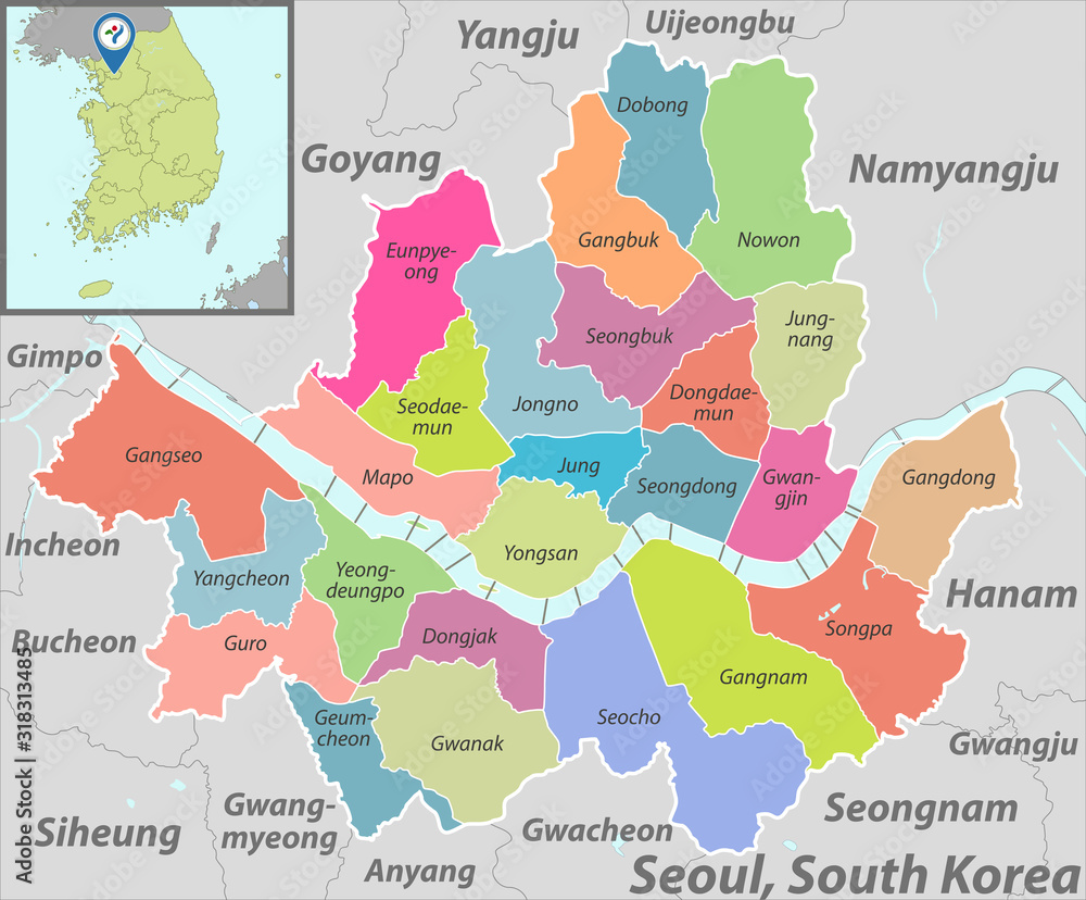 Map of Seoul, South Korea Stock Vector | Adobe Stock
