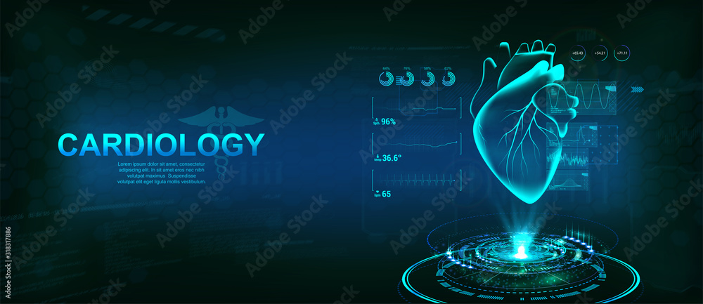 Healthcare Heart hologram, Cardiology technology concept with ...