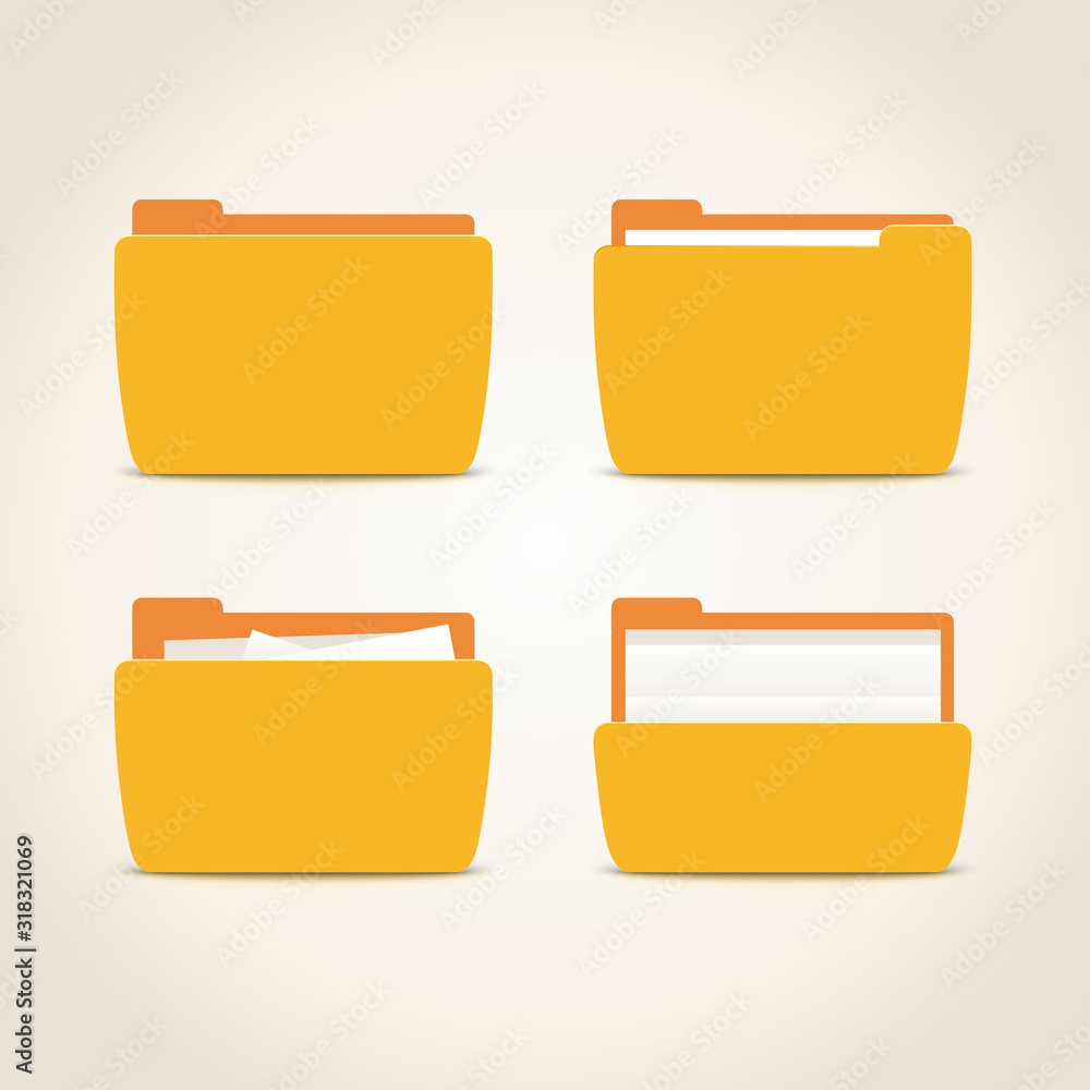 Set of closed and open folders, filled with documents and empty folders ...