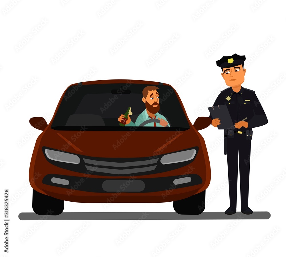 Vetor de police chasing drunk driver. cartoon illustration. A police ... Vetor de police chasing drunk driver. cartoon illustration. A police ...
