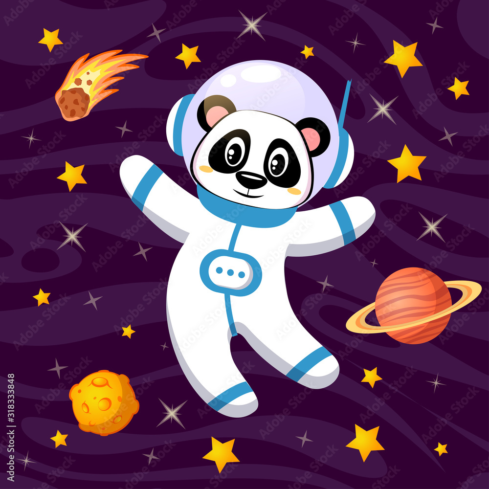 Cute cartoon panda astronaut in space Stock Vector | Adobe Stock