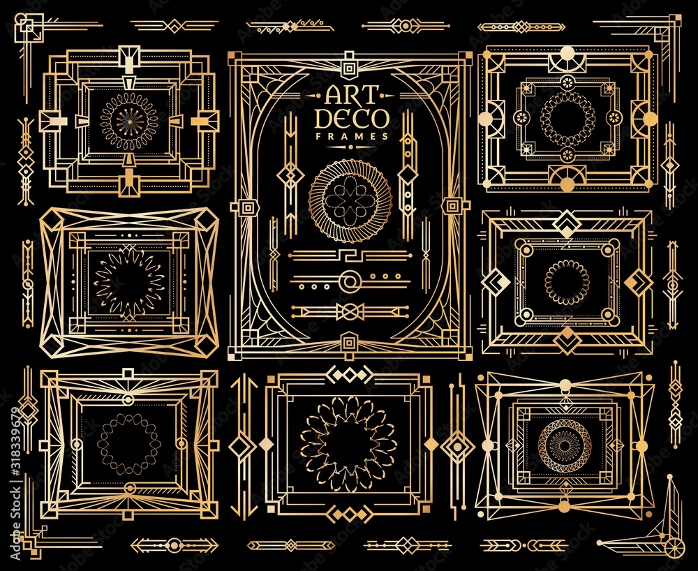Art deco set. Ornament nouveau pattern, frame and geometric border in ...