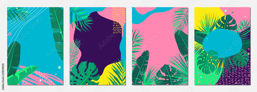 Summer abstract vector background set. Pattern design with tropical ...