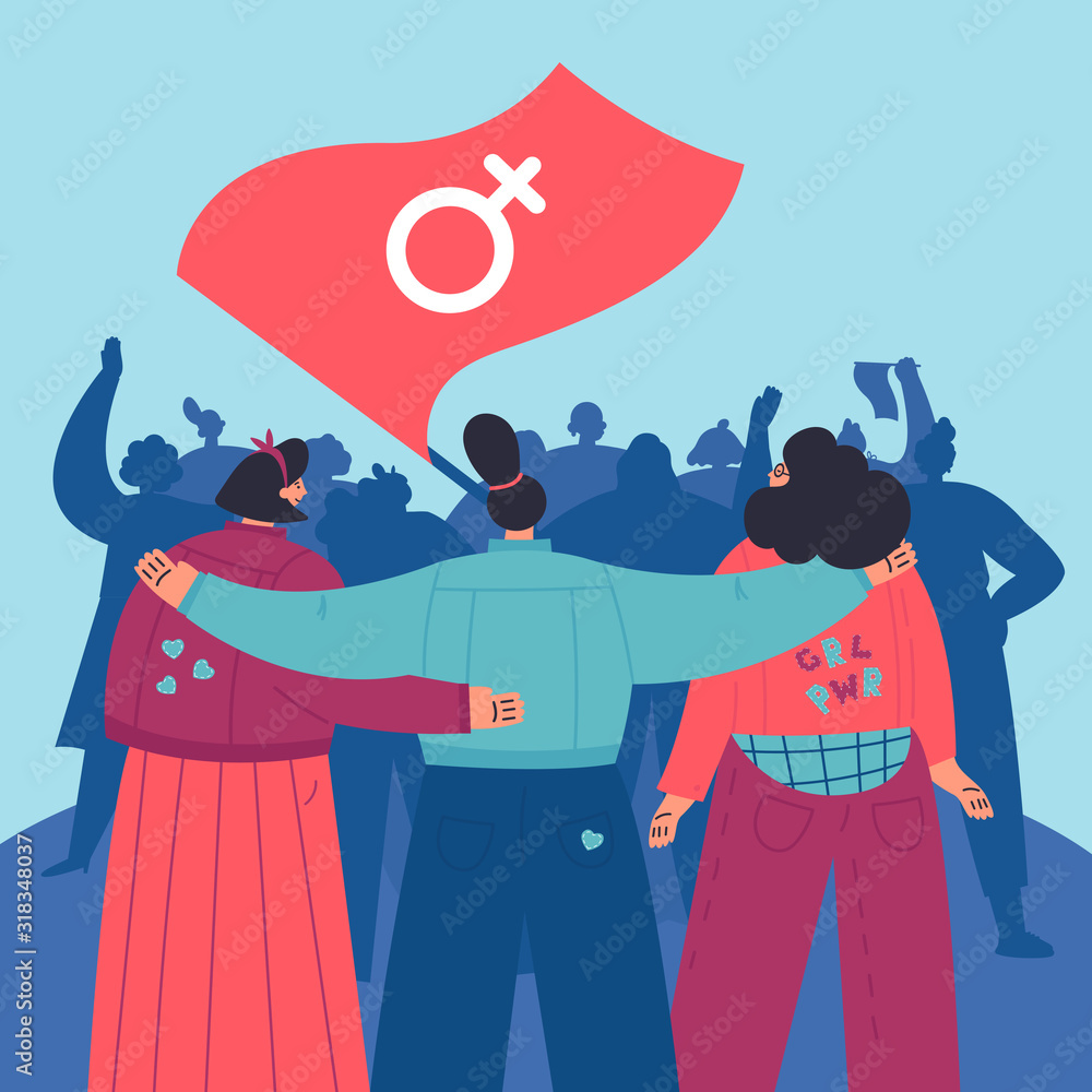 Women standing together and hug each other at the Womens Rights March ...