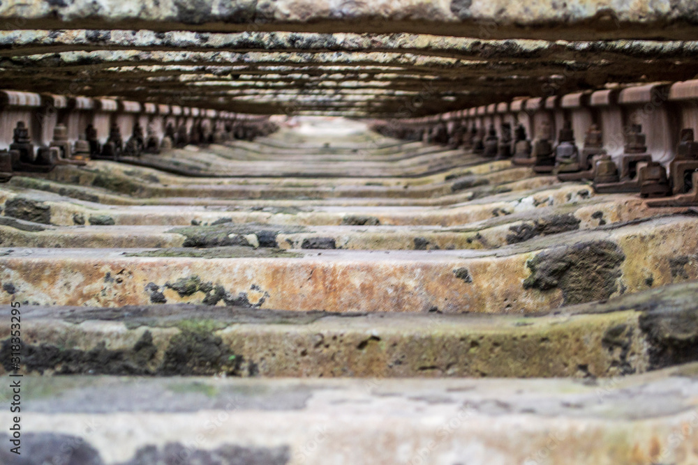 old abandoned railroad rails and sleepers piled in large piles Stock ...
