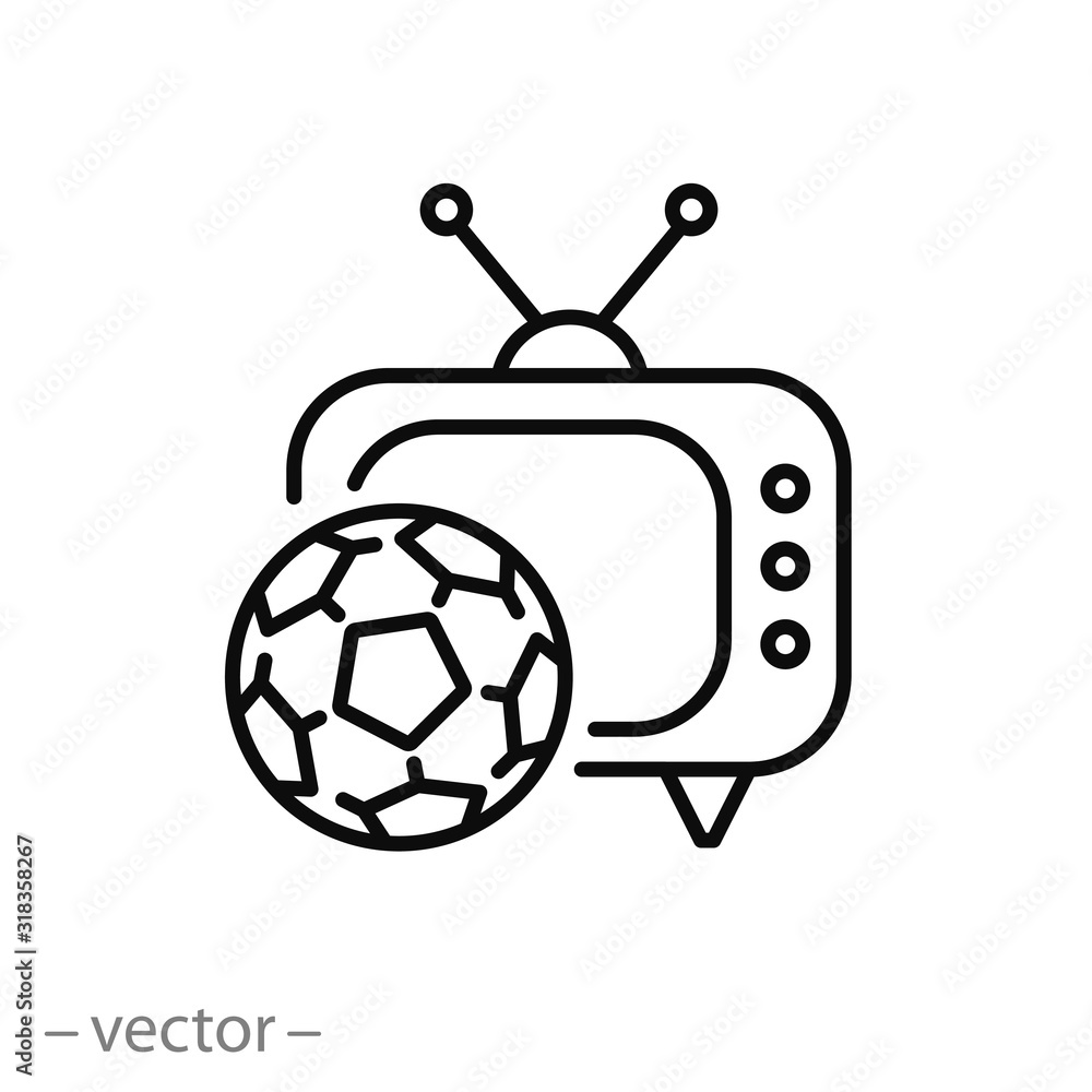 broadcast a football match on television icon, tv with soccer ball ...