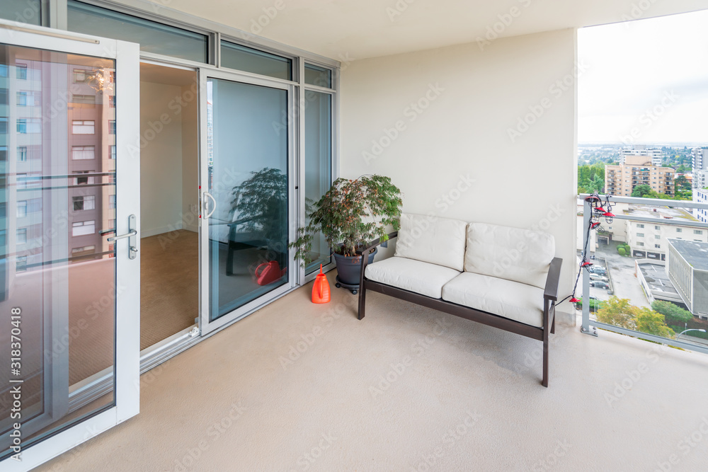 Empty balcony or veranda in a modern house or apartment. Stock Photo ...