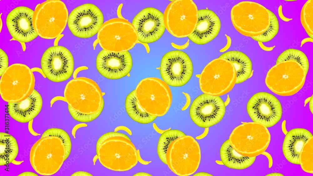 Abstract animated high quality 4K background with fruits moving ...