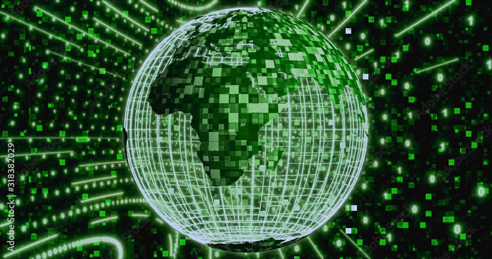 Matrix Digital binary background with rotating Planet earth. animation ...