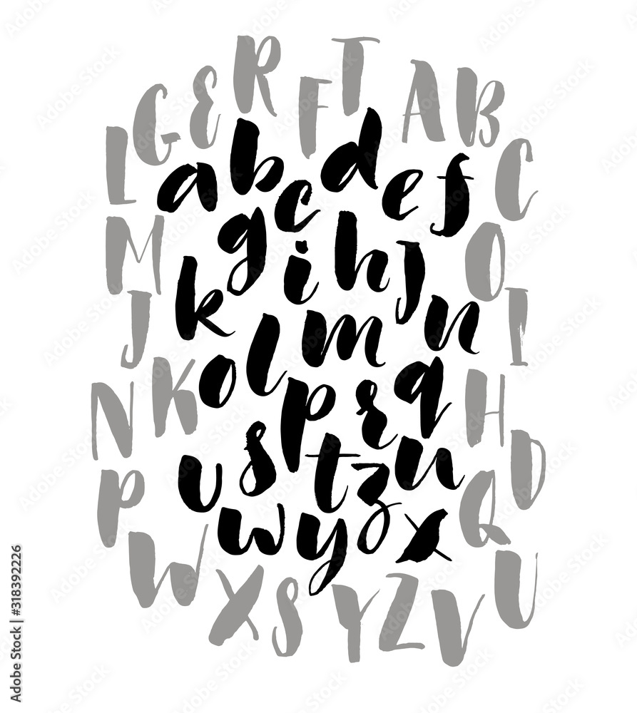 Collection of hand drawn letters. Latin alphabet. Hand drawn brush ...