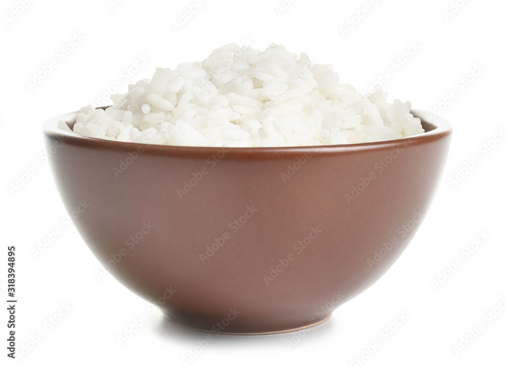 Boiled rice in bowl on white background Stock Photo | Adobe Stock