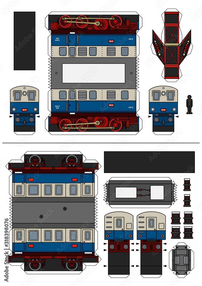 The vector paper model of a vintage blue electric locomotive and ...