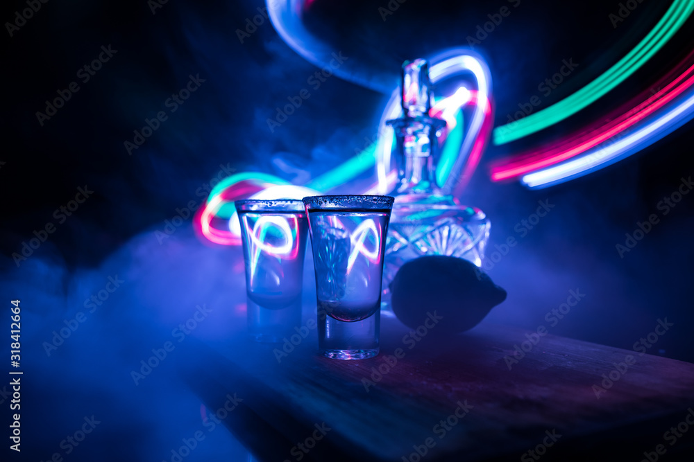 Club drink concept. Tasty alcohol drink cocktail tequila with lime and ...