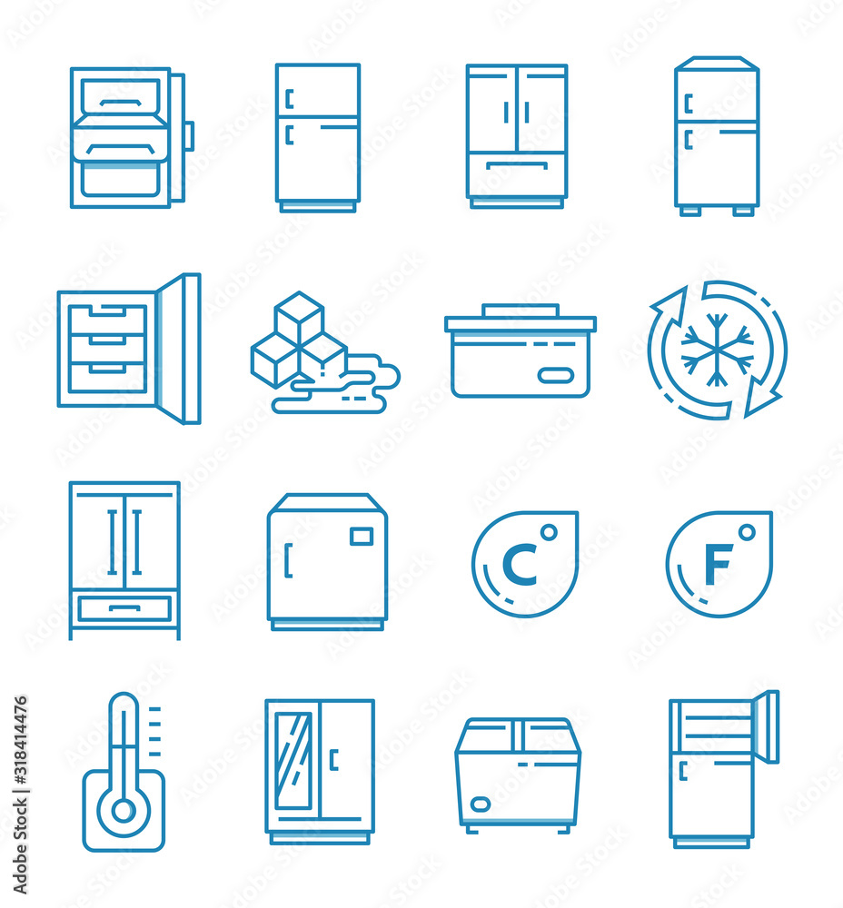 Set of fridge icons with outline style. Stock Vector | Adobe Stock