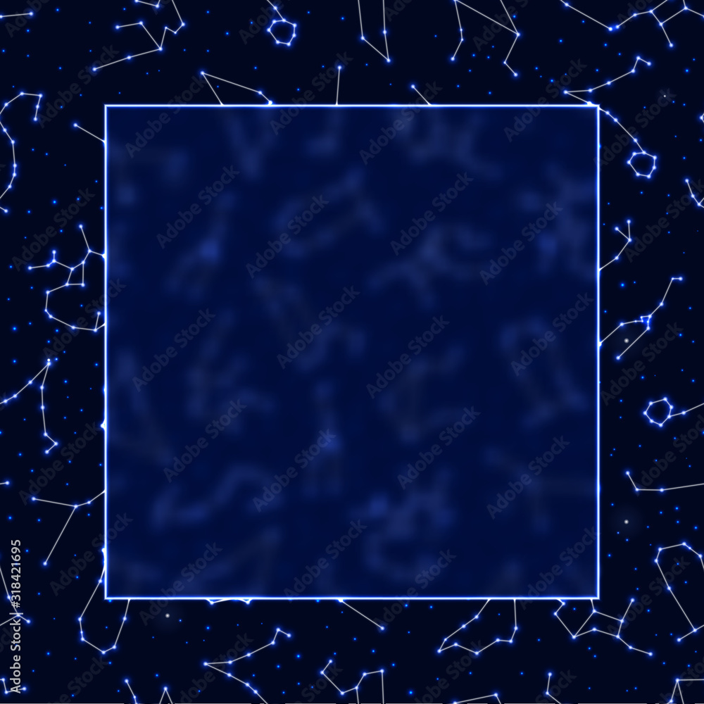 Astrology banner with luminous zodiac signs on deep blue background ...