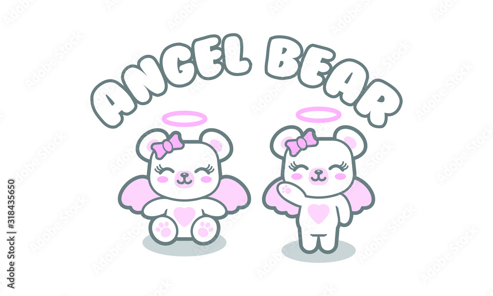Cute angel bear mascot logo design isolated on white background Stock ...
