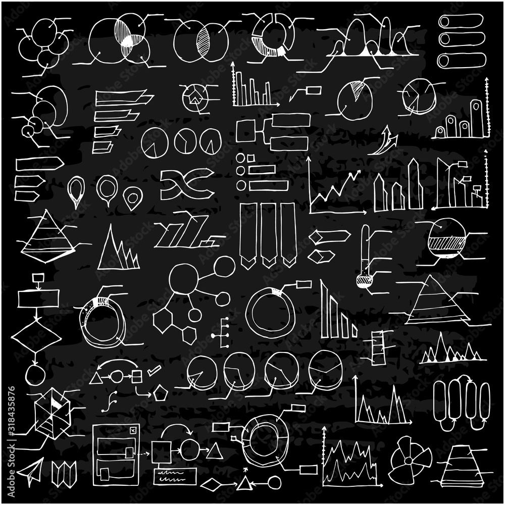 Set of Data Drawing illustration Hand drawn doodle Sketch line vector ...