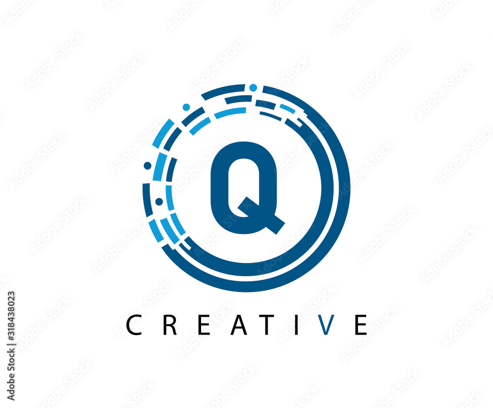 Circle Q Letter Digital Network , Technology and digital abstract line ...