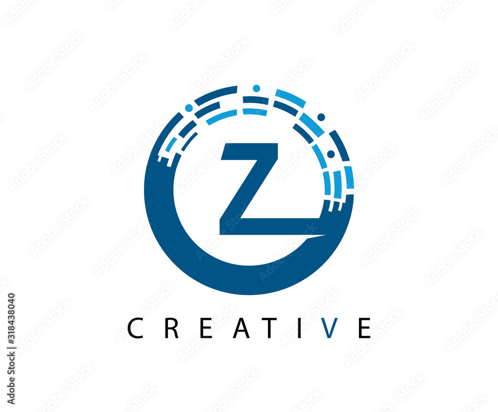 Circle Z Letter Digital Network , Technology and digital abstract line ...