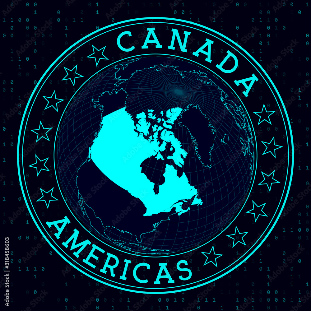 Canada round sign. Futuristic satelite view of the world centered to ...