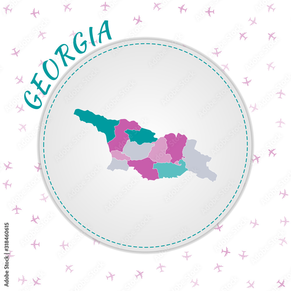 Georgia map design. Map of the country with regions in emerald-amethyst ...