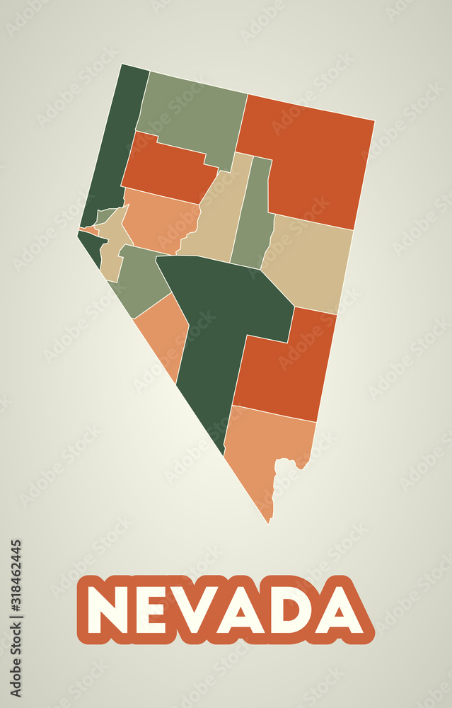 Nevada poster in retro style. Map of the us state with regions in ...