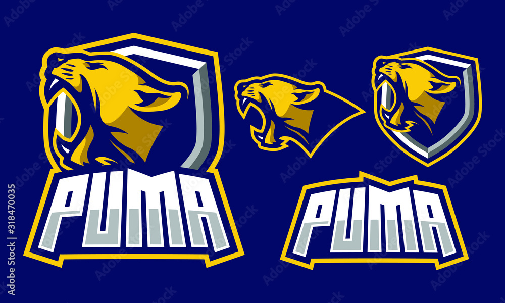 Puma mascot logo design for sport or e-sport logo isolated on dark ...