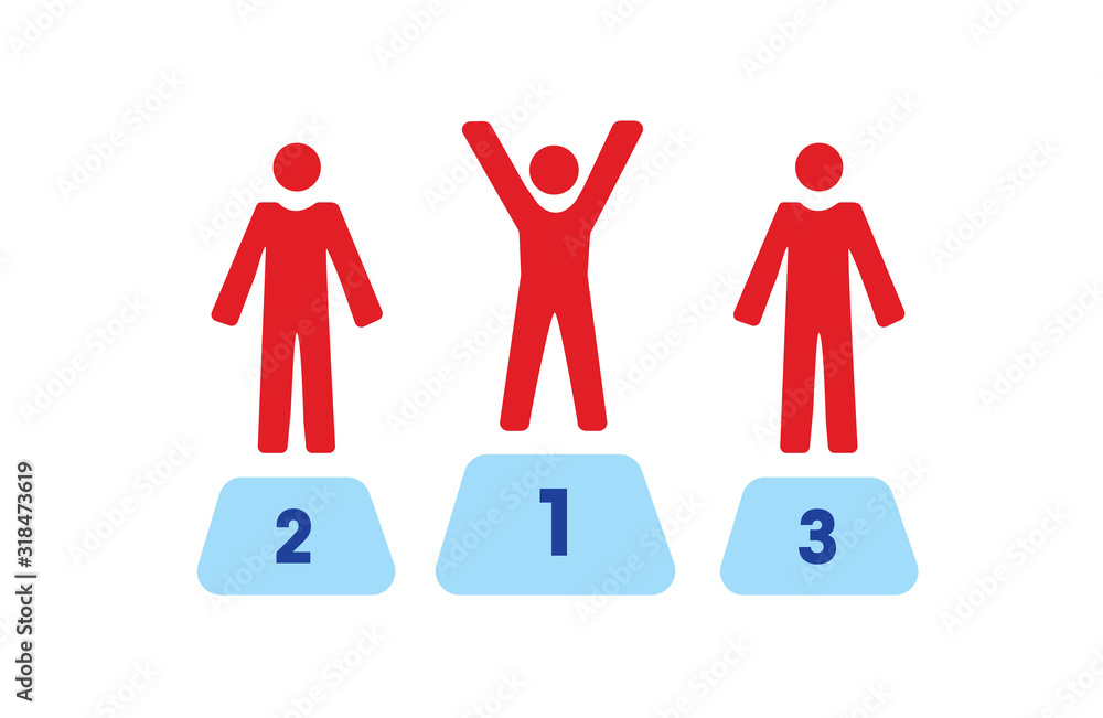 Flat vector image of a competition podium - 3 people on first, second ...
