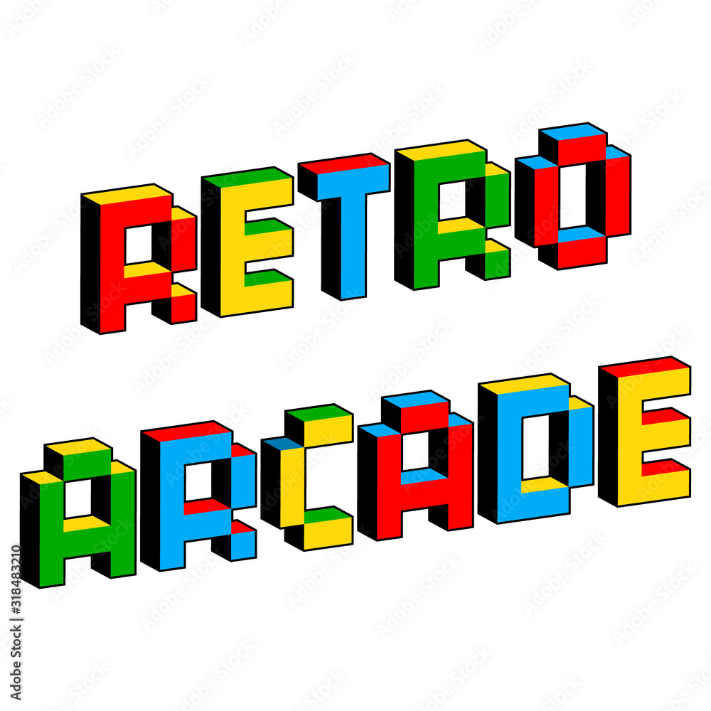 Vetor de Retro arcade text in style of old 8-bit video games. Vibrant ...