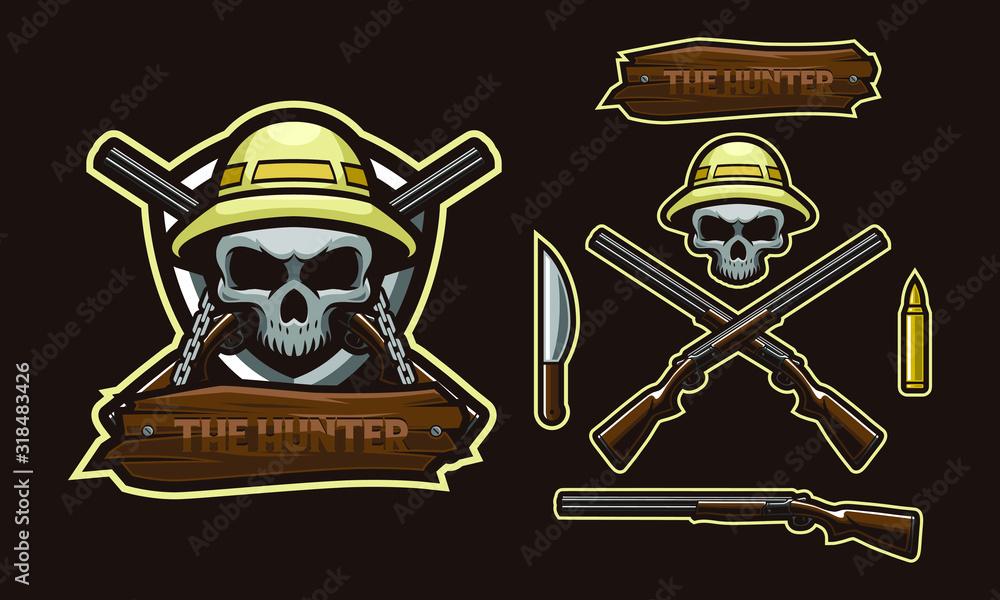 Hunter skull mascot logo design with extra design fit for sport of e ...