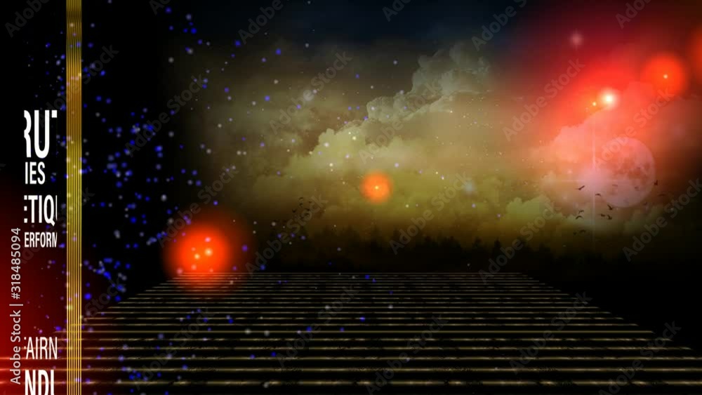 3D Animation with many flowing particles moving across a night scene ...