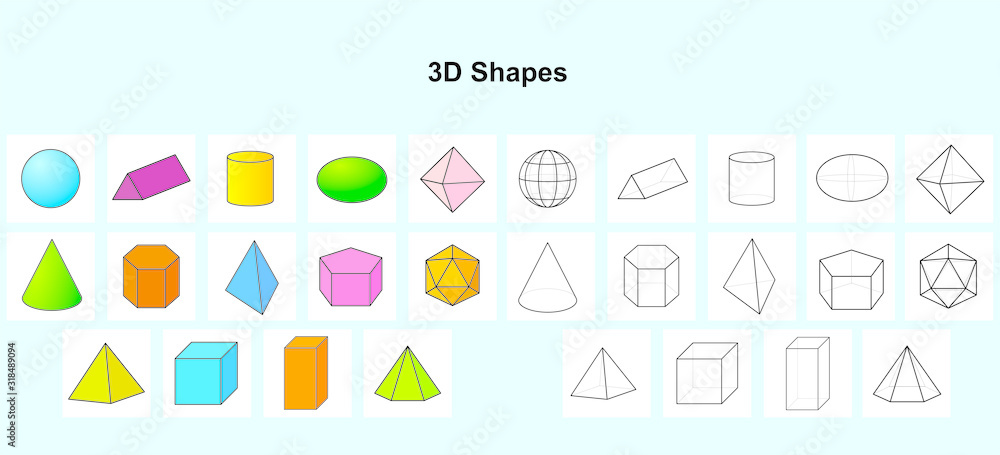 Vetor de Set of 3d shapes. Set of geometry shapes. geometry shapes ...