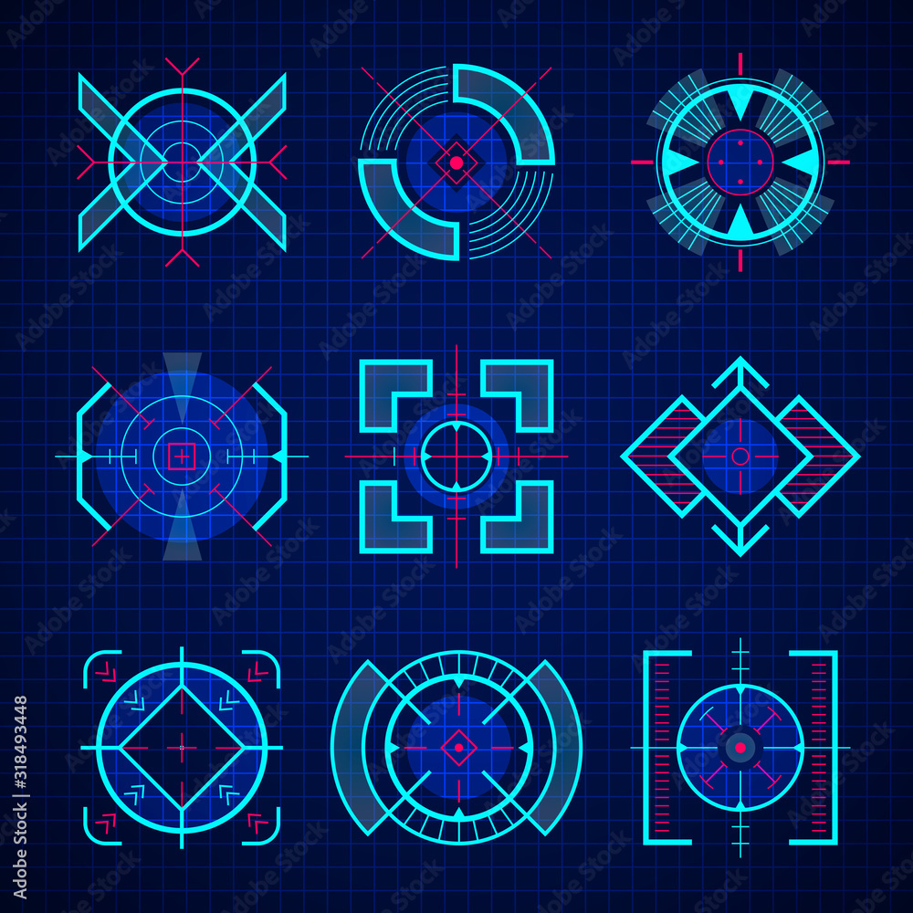 Optical aim. Uix of sniper guns game weapon focuses futuristic ...