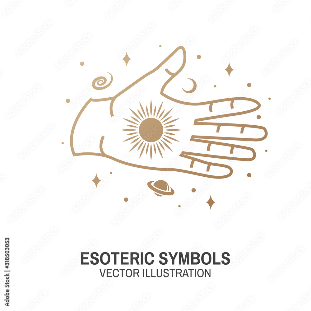 Esoteric symbols. Vector. Thin line geometric badge. Outline icon for ...