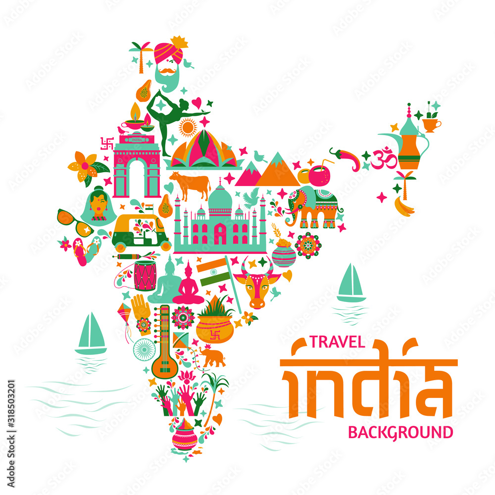 Traditional symbols in the form of a map of India Stock Vector | Adobe ...