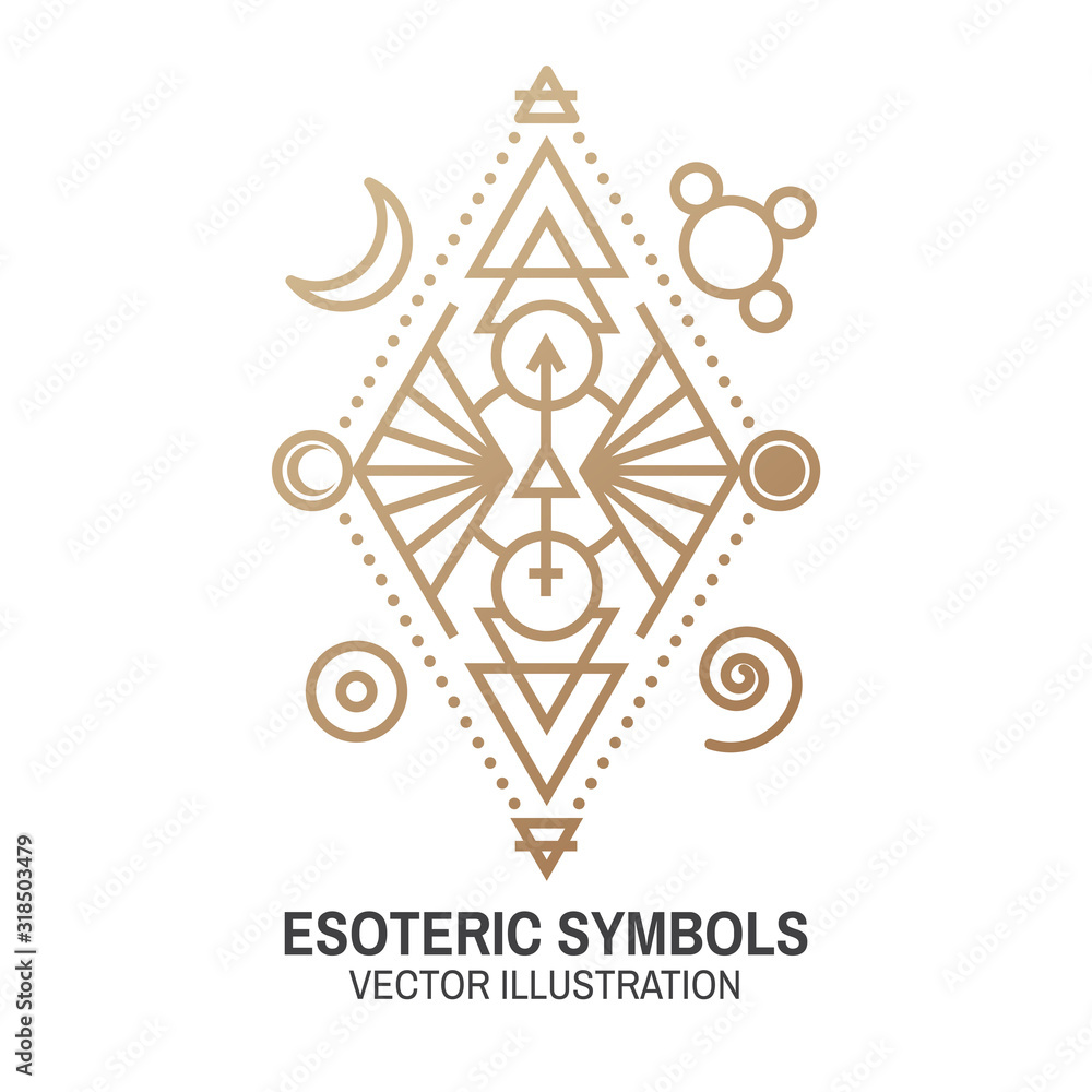 Esoteric symbols. Vector. Thin line geometric badge. Outline icon for ...