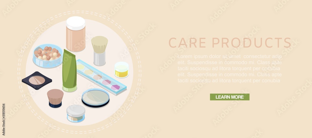 Cartoon cosmetic bottles and skin care vector illustration banner ...
