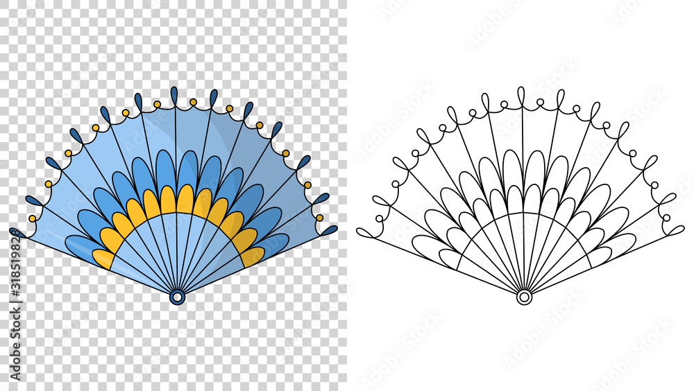 Asian fans. Colored hand traditional fan isolated on transparent ...