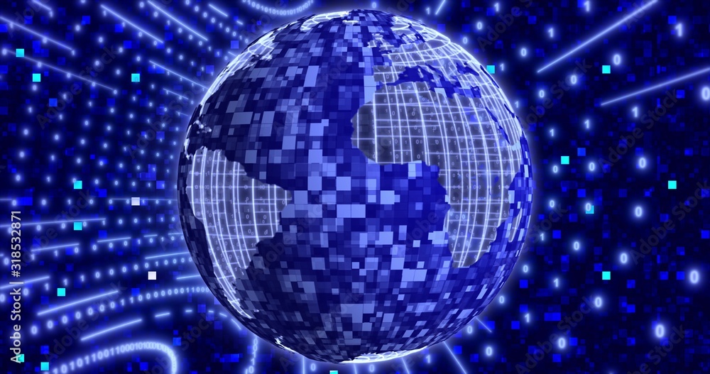 Neon Digital binary background with rotating Planet earth. animation ...