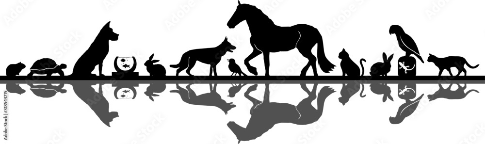 Animal Pets Set Silhouette Outline Stock Vector | Adobe Stock