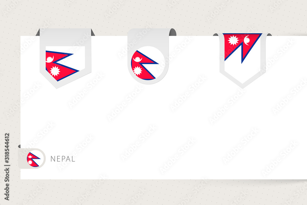 Label flag collection of Nepal in different shape. Ribbon flag template ...