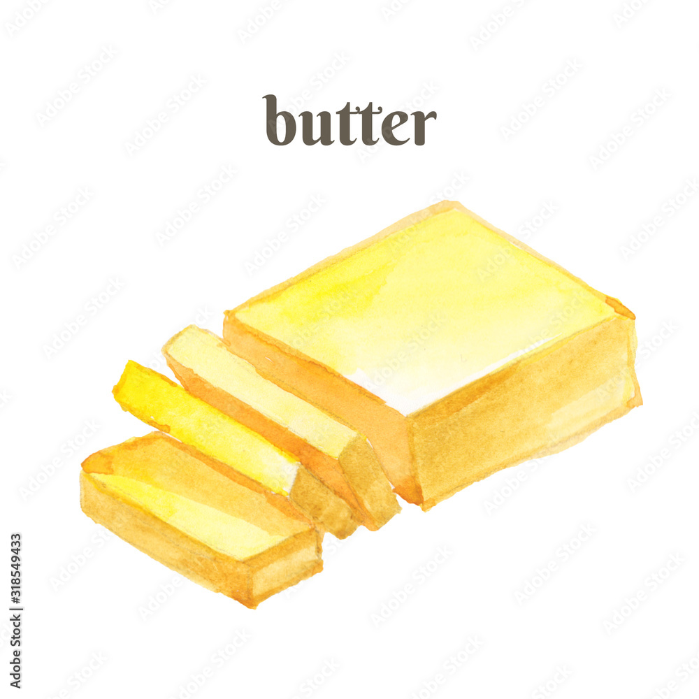 .Pieces of butter. Watercolor hand drawn illustration isolated on white ...