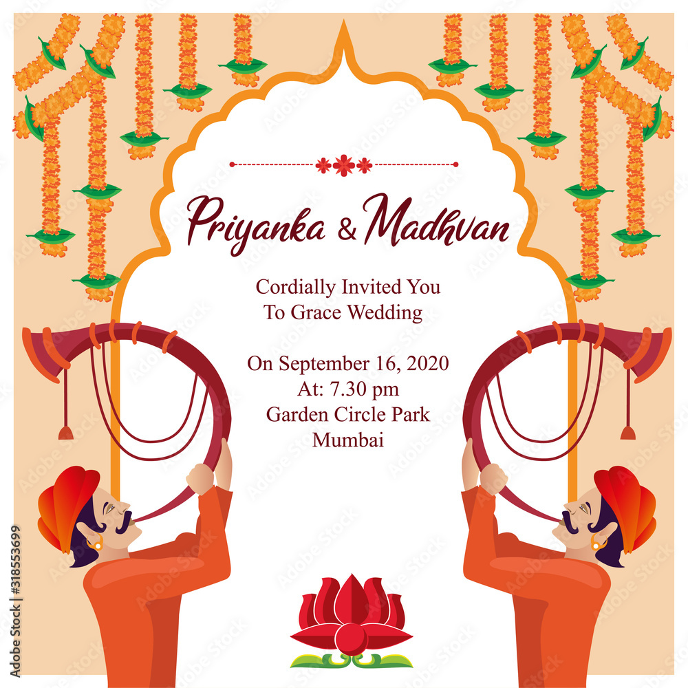 Indian Royal Hindu Wedding Card Invitation Template Design Vector Stock 