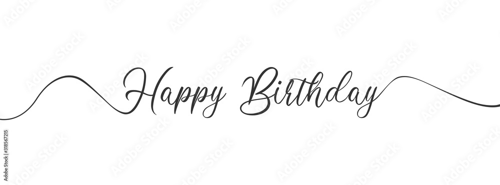 Happy Birthday. White background with text in calligraphic style ...