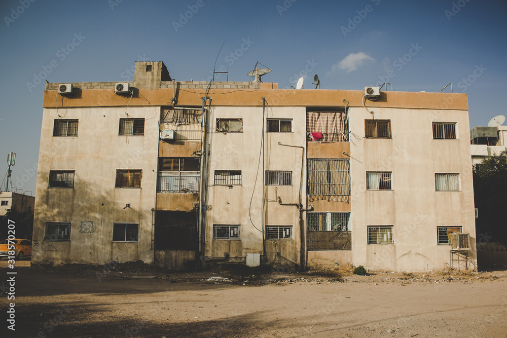 poor dirty building ghetto slum city of Syrian Middle East dangerous ...
