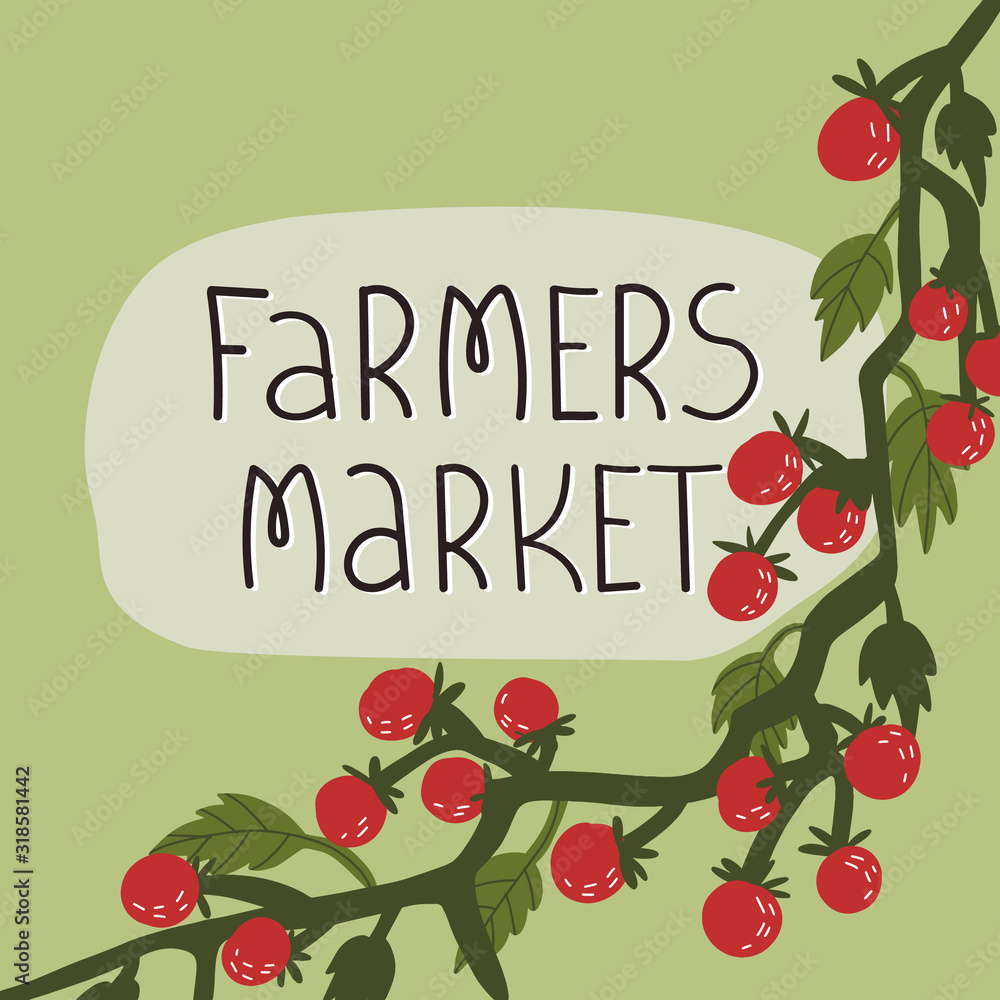 Farmers market card and banner, label design. Fun hand drawn lettering ...