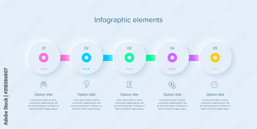 Business process chart infographics with 5 steps in neumorphism design ...