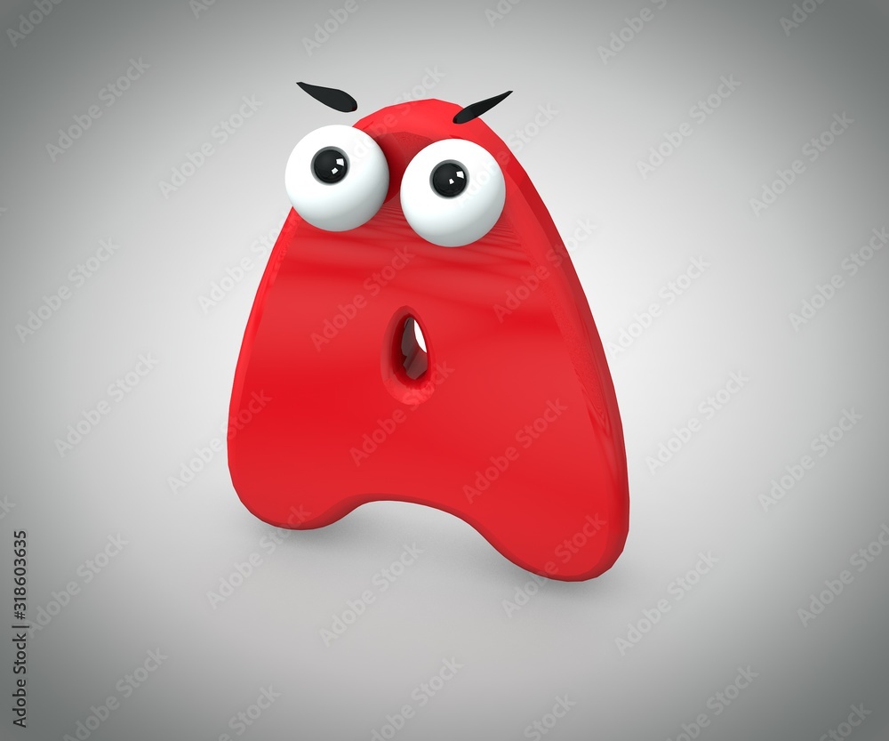 Isolated 3D illustrations. The letter A is red with eyes on a gradient ...