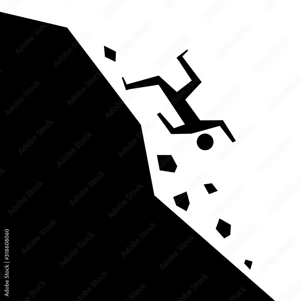 Fallling off cliff danger image. Clipart image isolated on white ...